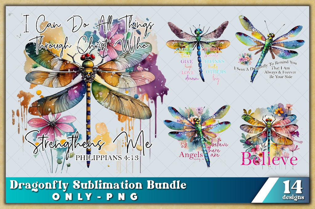 14 Dragonfly Sublimation Bundle, Insect PNG Design, Decorative Collection, Dragonfly PNG ...