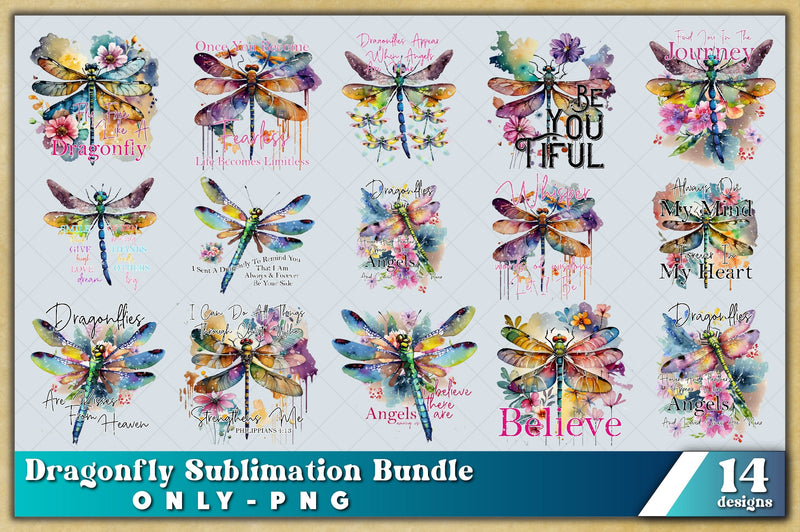 14 Dragonfly Sublimation Bundle, Insect PNG Design, Decorative Collection, Dragonfly PNG ...