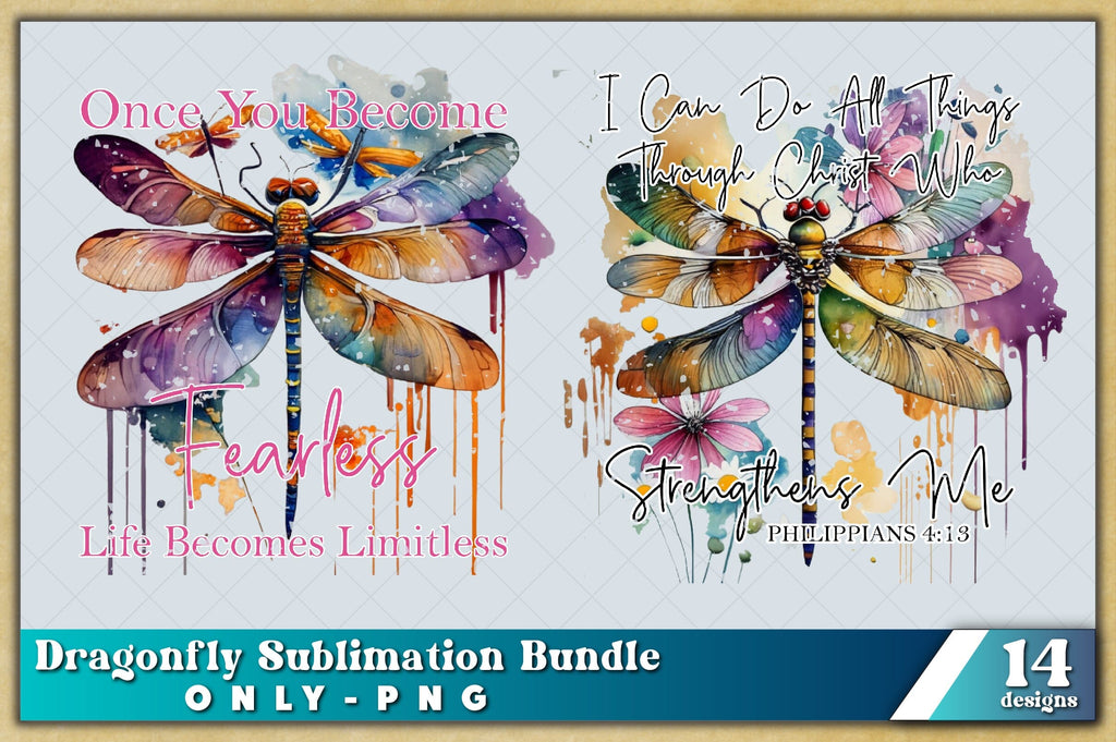 14 Dragonfly Sublimation Bundle, Insect PNG Design, Decorative ...