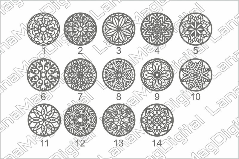 14 Round Mandala coasters svg | Mandala wall decor cut file - So Fontsy