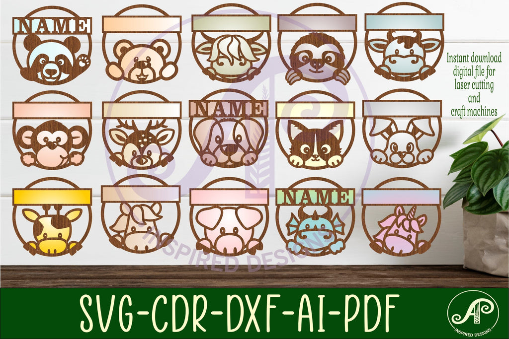 15 animal name sign, nursery wall art, laser cut templates - So Fontsy