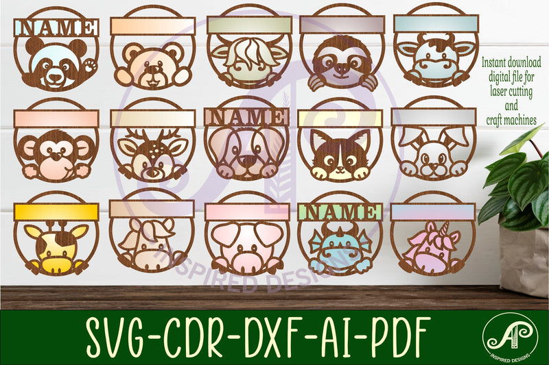 15 animal name sign, nursery wall art, laser cut templates - So Fontsy