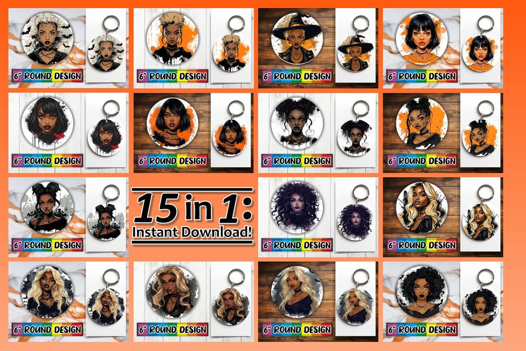 15x Round Coaster & Keychain Design Set , Halloween - So Fontsy