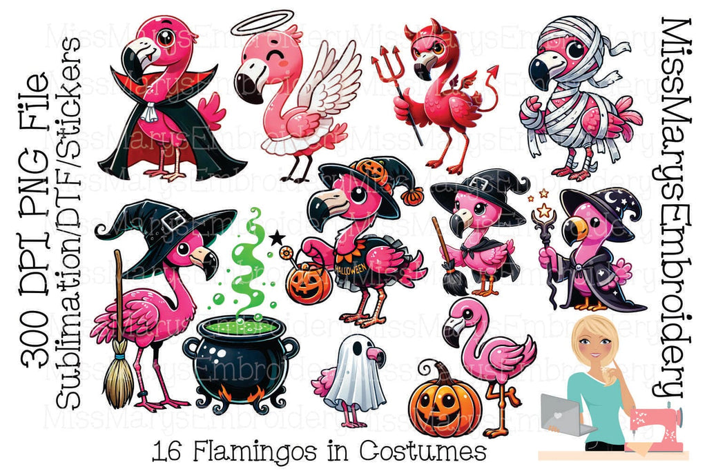 16 Flamingos in Halloween Costumes | Halloween Clipart | Flamingo PNG ...