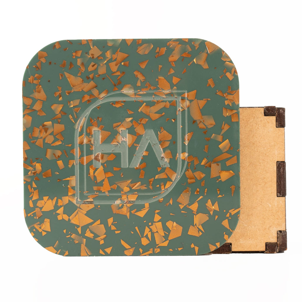 1/8 Dark Sage Green and Copper Flake Cast Acrylic Sheet - So Fontsy