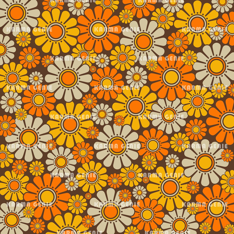 1960s Hippie Style Flower Power Daisy Floral Pattern Digital Paper - So ...
