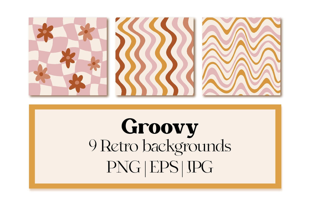 1970 Retro Groovy Digital Papers 9 Backgrounds - So Fontsy