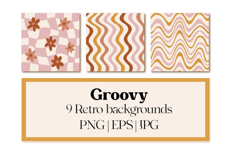 1970 Retro Groovy Digital Papers 9 Backgrounds - So Fontsy