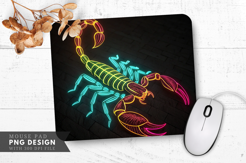 Neon Scorpion with Glowing Claws and Tail Mouse Pad Design - So Fontsy