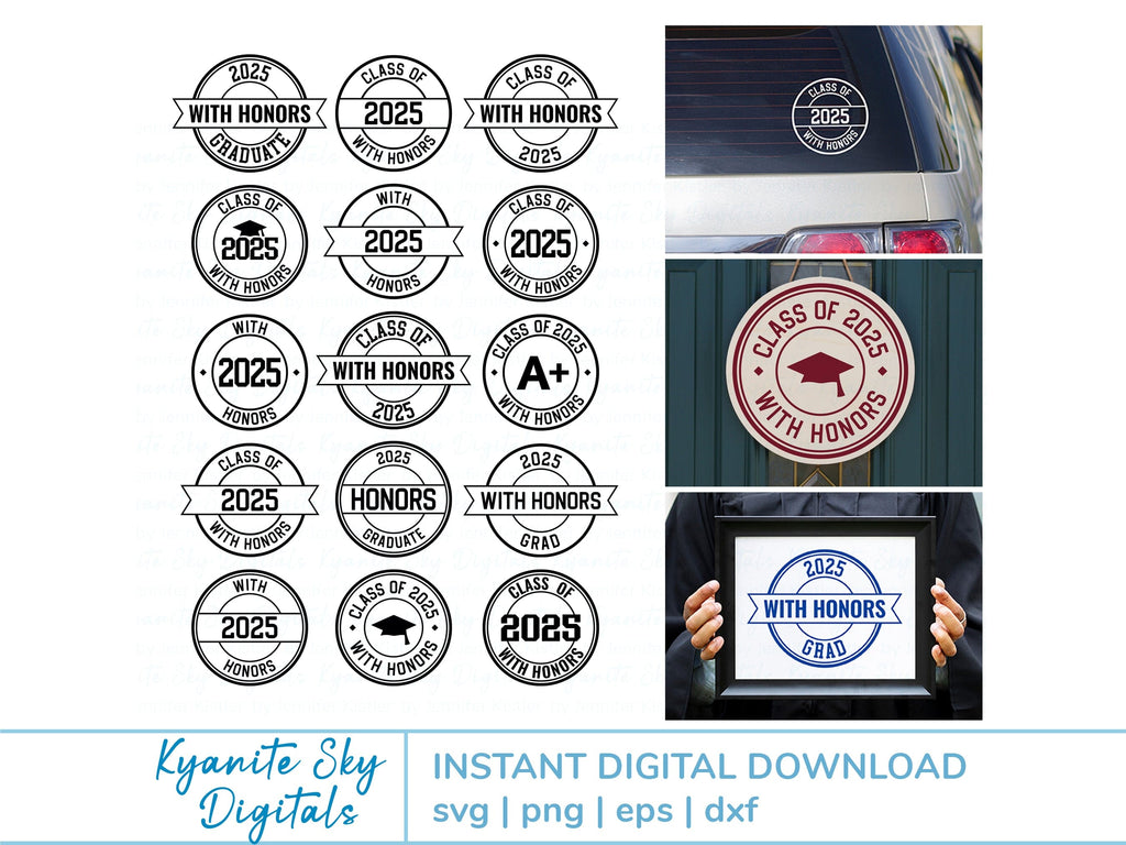 2025 Grad With Honors SVG Bundle round seal graduation clipart - So Fontsy