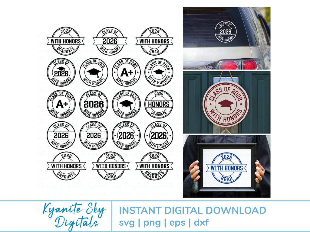 2026 Grad With Honors SVG Bundle round seal graduation clipart - So Fontsy