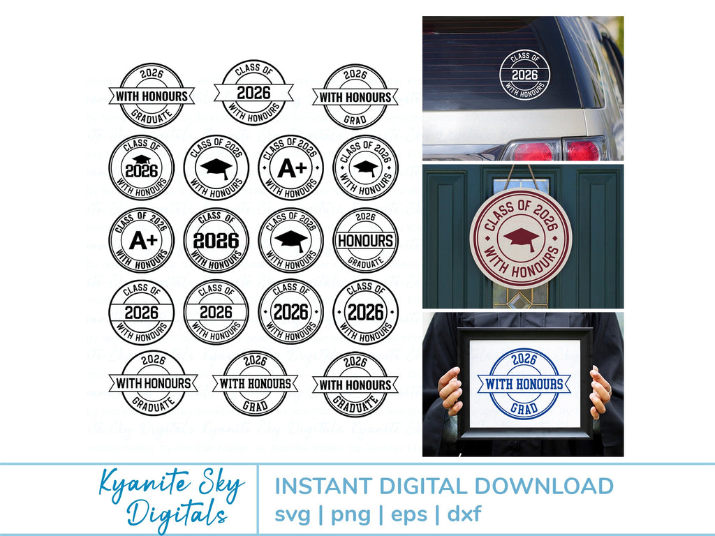 2026 Grad With Honours SVG Bundle round seal graduation clipart - So Fontsy