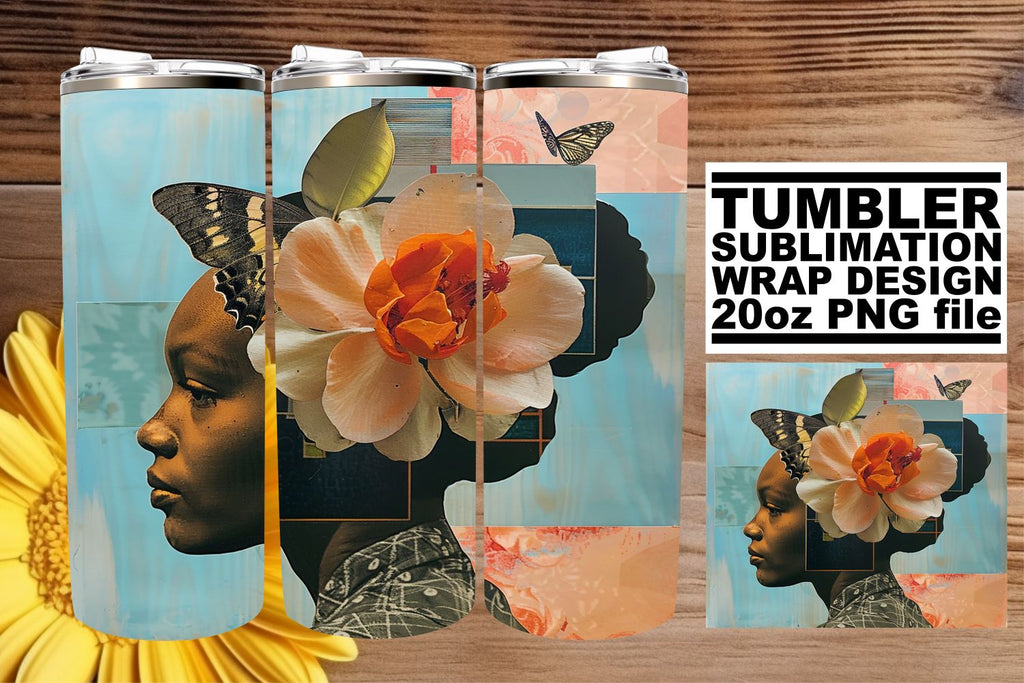 20oz Abstract Wrap Artistic Black Woman Tumbler Sublimation - So Fontsy