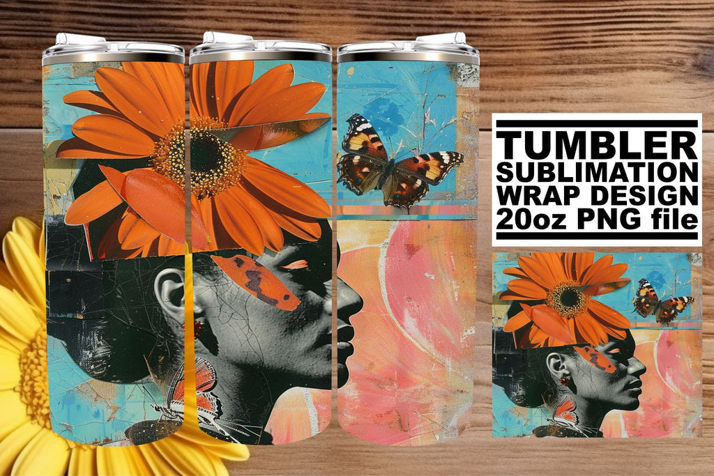 20oz Artistic Wrap Black Woman Abstract Tumbler Sublimation - So Fontsy