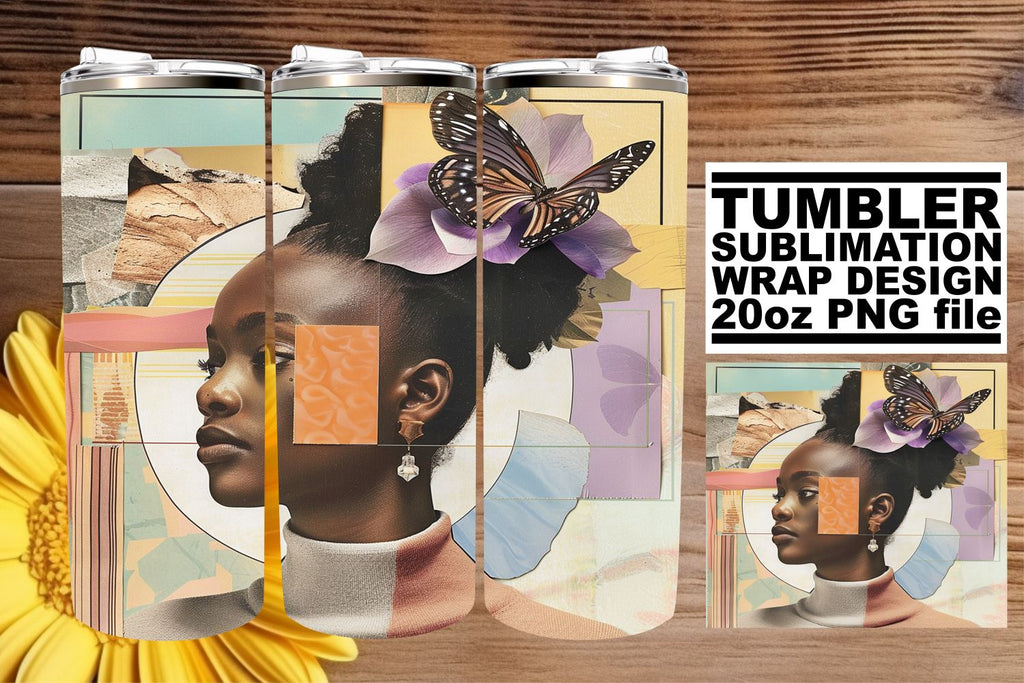 20oz Black Woman Abstract Artistic Tumbler Wrap Sublimation - So Fontsy