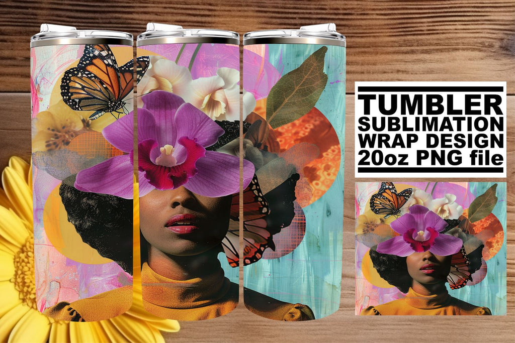 20oz Tumbler Wrap Black Woman Abstract Artistic Sublimation - So Fontsy