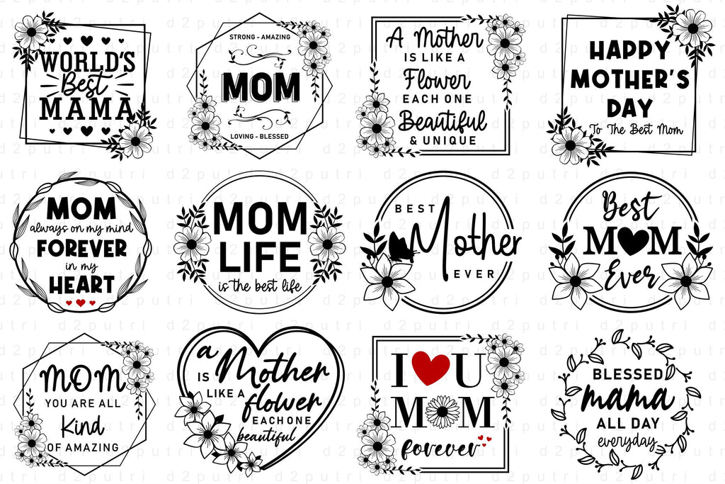 22 Mothers Day Quotes SVG Cut Files Design Bundle - So Fontsy