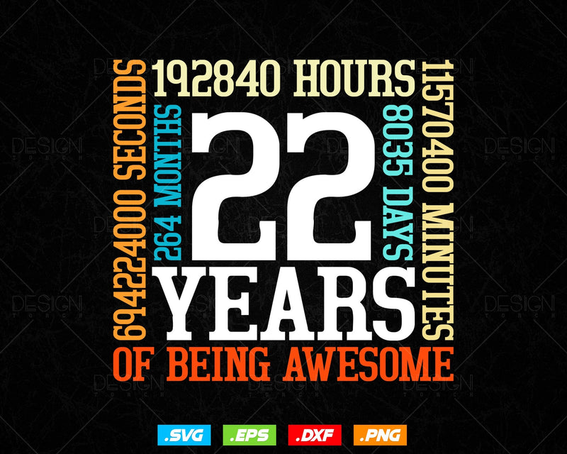 22 Years Of Being Awesome Birthday Svg Png, Retro Vintage Style Happy ...