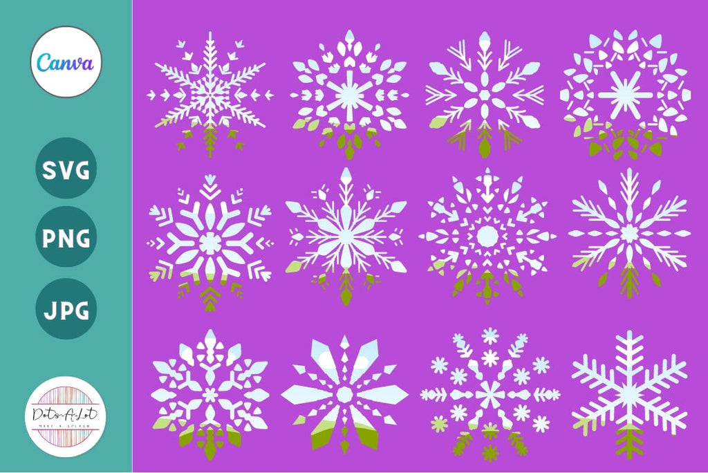 24 Winter Snowflakes SVG and Canva Frames - So Fontsy