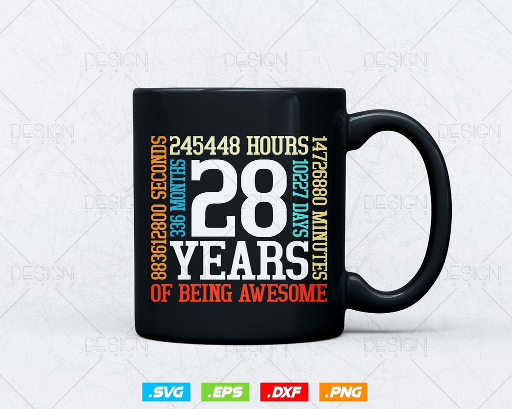 28 Years Of Being Awesome Birthday Svg Png, Retro Vintage Style Happy ...