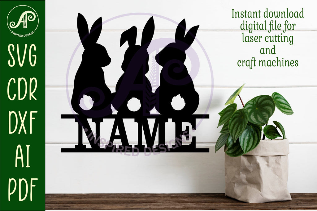 3 Bunnies name sign svg laser cut file - So Fontsy