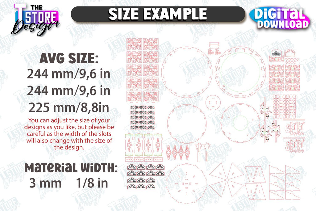 3D Amusement Park Laser Cut Bundle | Christmas Carousel SVG | Ferris ...