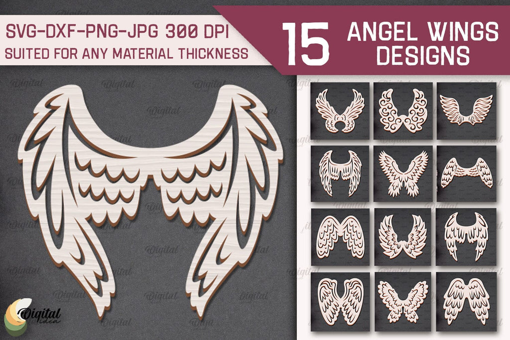 3D Angel Wings Paper Cut Bundle. Angel Wings Laser Cut - So Fontsy