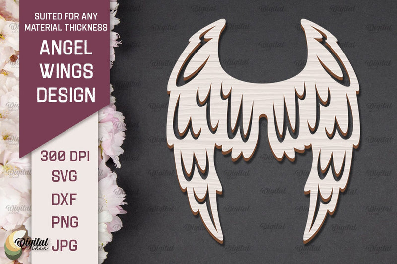 3D Angel Wings Paper Cut Template. Angel Wings Laser Cut - So Fontsy