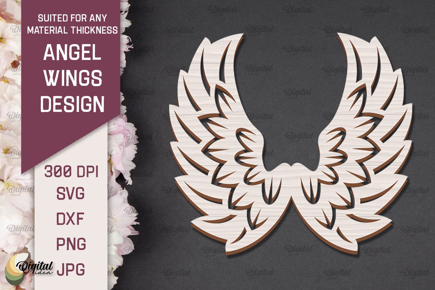 3D Angel Wings Paper Cut Template. Angel Wings Laser Cut - So Fontsy
