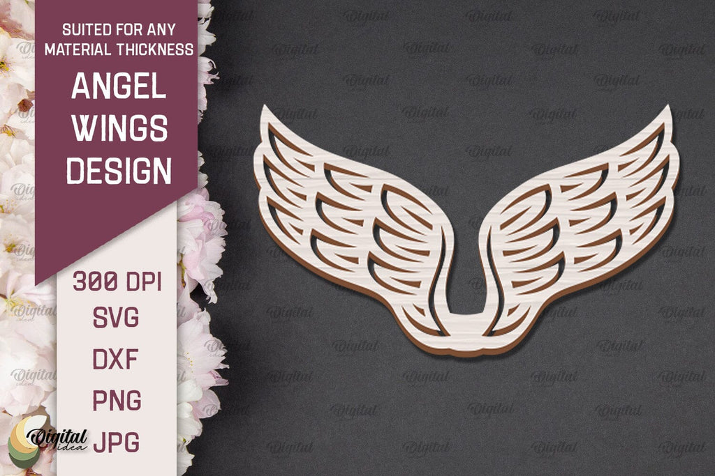 3D Angel Wings Paper Cut Template. Angel Wings Laser Cut - So Fontsy