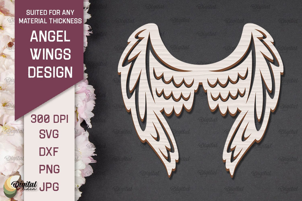 3D Angel Wings Paper Cut Template. Angel Wings Laser Cut - So Fontsy
