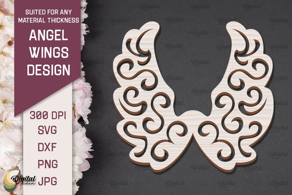 3D Angel Wings Paper Cut Template. Angel Wings Laser Cut - So Fontsy