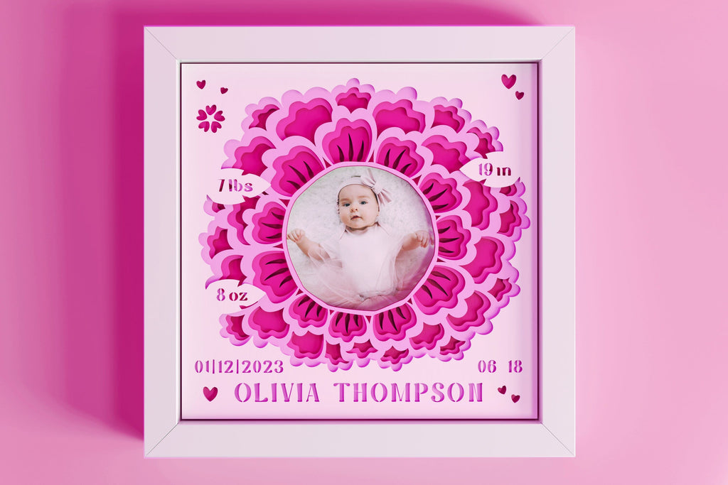 3D Baby Girl Stats Shadow Box svg - Customizable Baby Stats Shadow Box ...