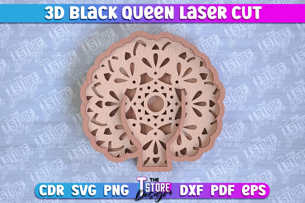3D Black Queen | Black Woman Signs Laser Cut | CNC File - So Fontsy