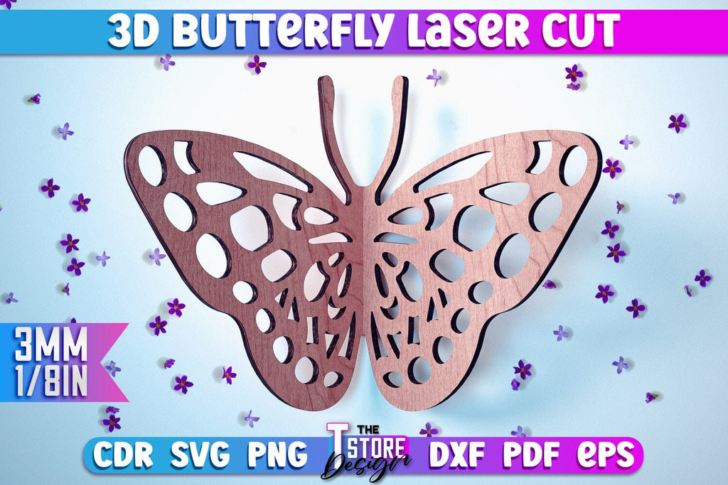 3D Butterfly Laser Cut | Butterfly Laser Cut Design | CNC Files - So Fontsy