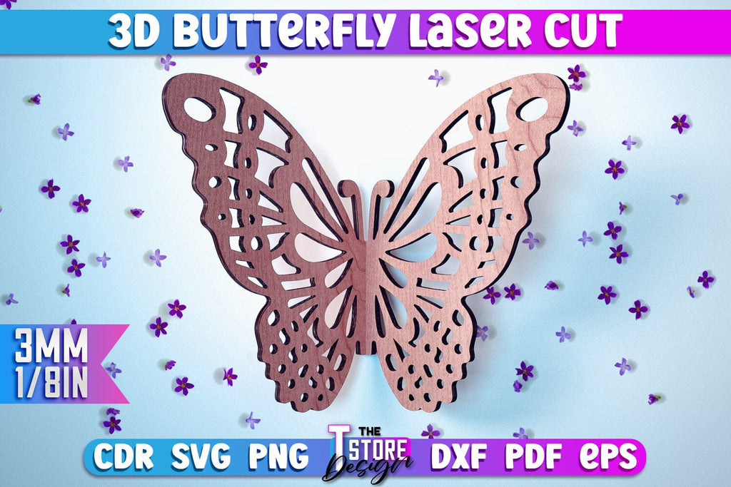 3D Butterfly Laser Cut | Butterfly Laser Cut Design | CNC Files - So Fontsy
