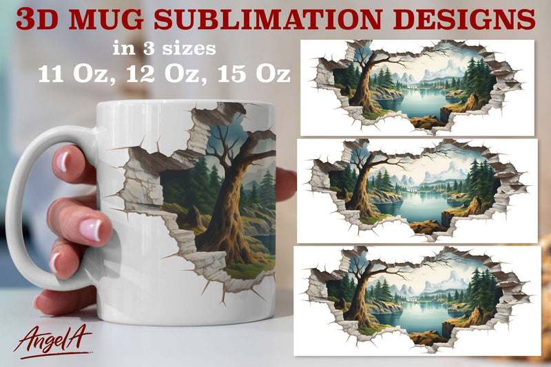 3d camping mug sublimation designs / nature, river, forest - So Fontsy