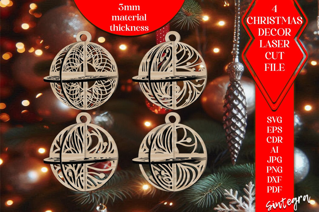 3D Christmas Balls Set SVG Laser Cut v20 - So Fontsy