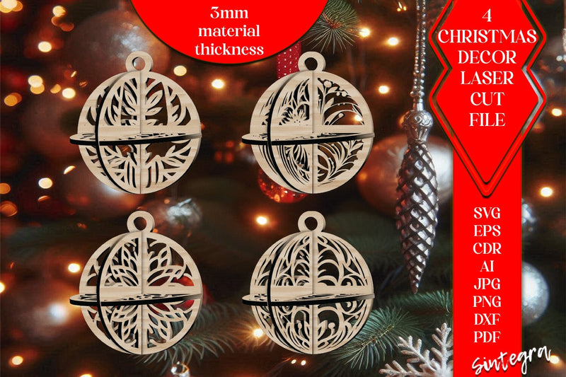 3D Christmas Balls Set SVG Laser Cut v9 - So Fontsy