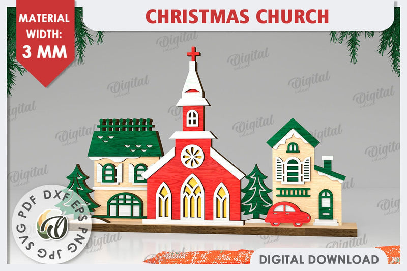 3D Christmas Churches Laser Cut Bundle. Wooden Churches SVG - So Fontsy