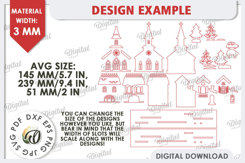 3D Christmas Churches Laser Cut Bundle. Wooden Churches SVG - So Fontsy