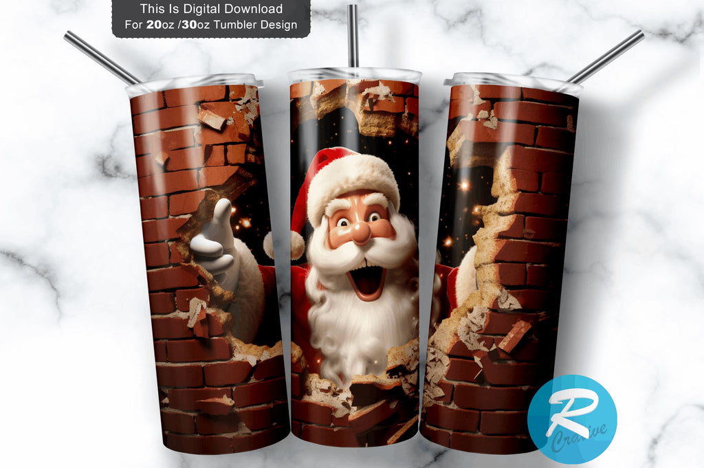 3D Christmas Santa Cracked Hole 20 Oz Png Tumbler Design - So Fontsy