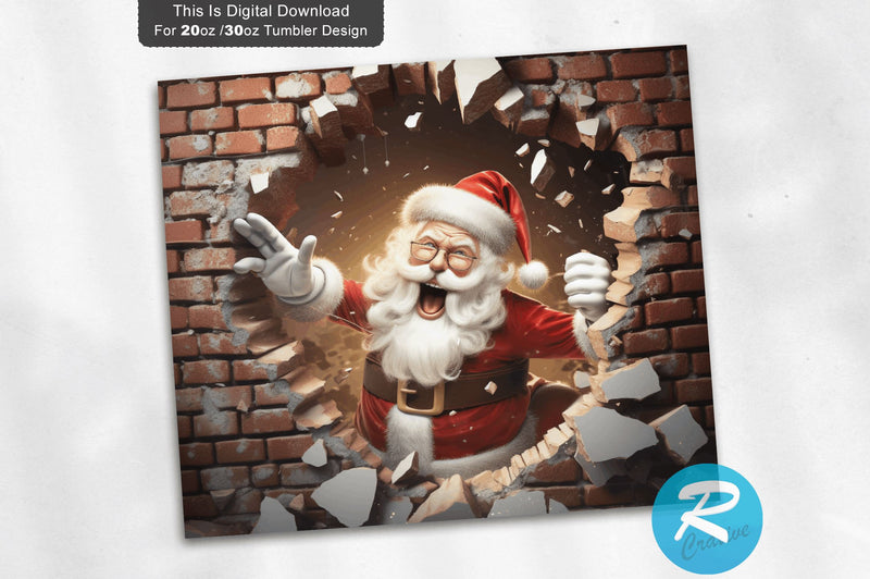 3D Christmas Santa Cracked Hole 20 Oz Png Tumbler Design - So Fontsy