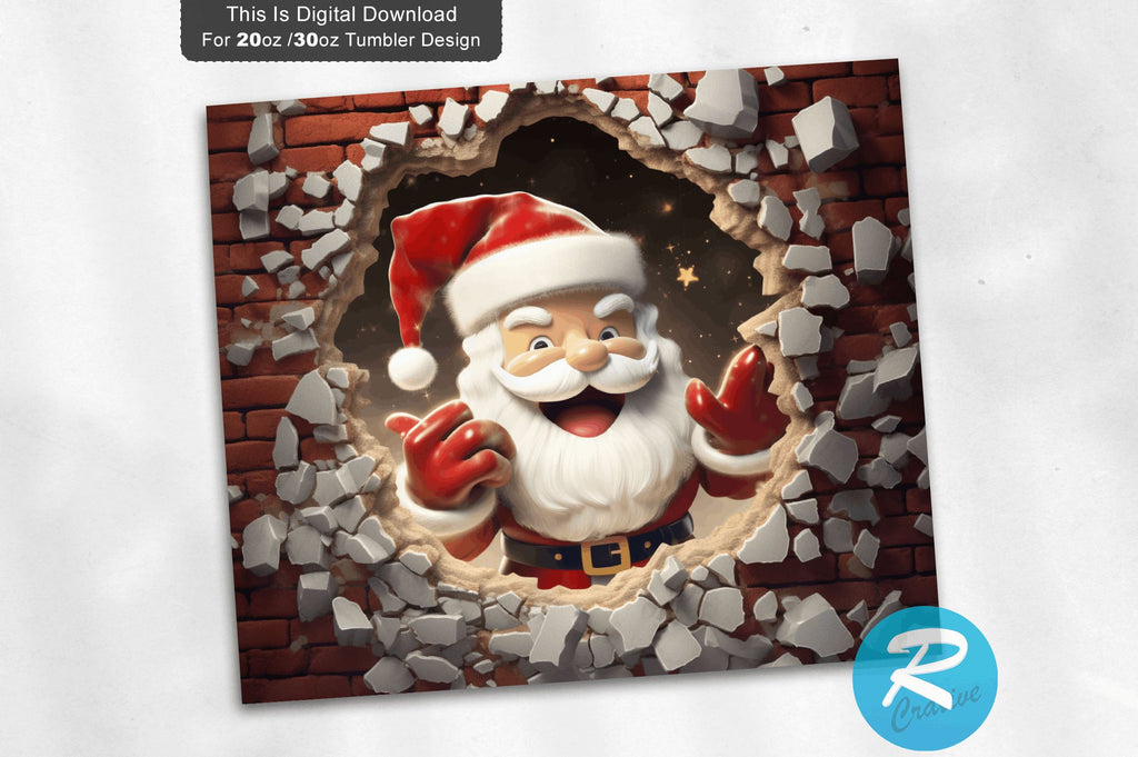 3D Christmas Santa Cracked Hole 20 Oz Png Tumbler Design - So Fontsy