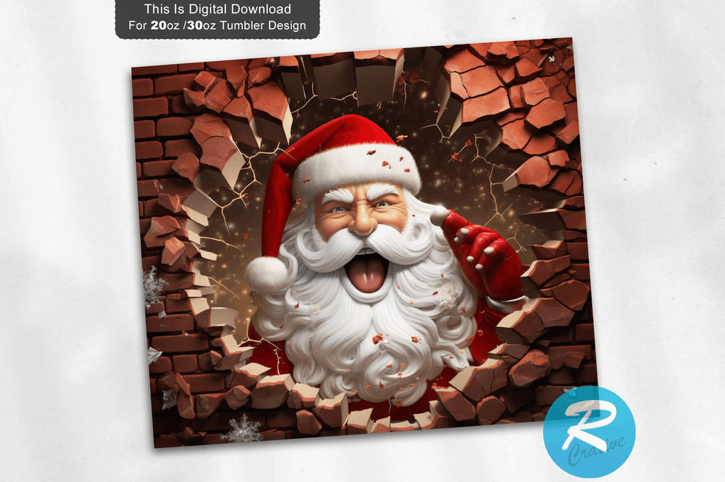 3D Christmas Santa Cracked Hole 20 Oz Png Tumbler Design - So Fontsy