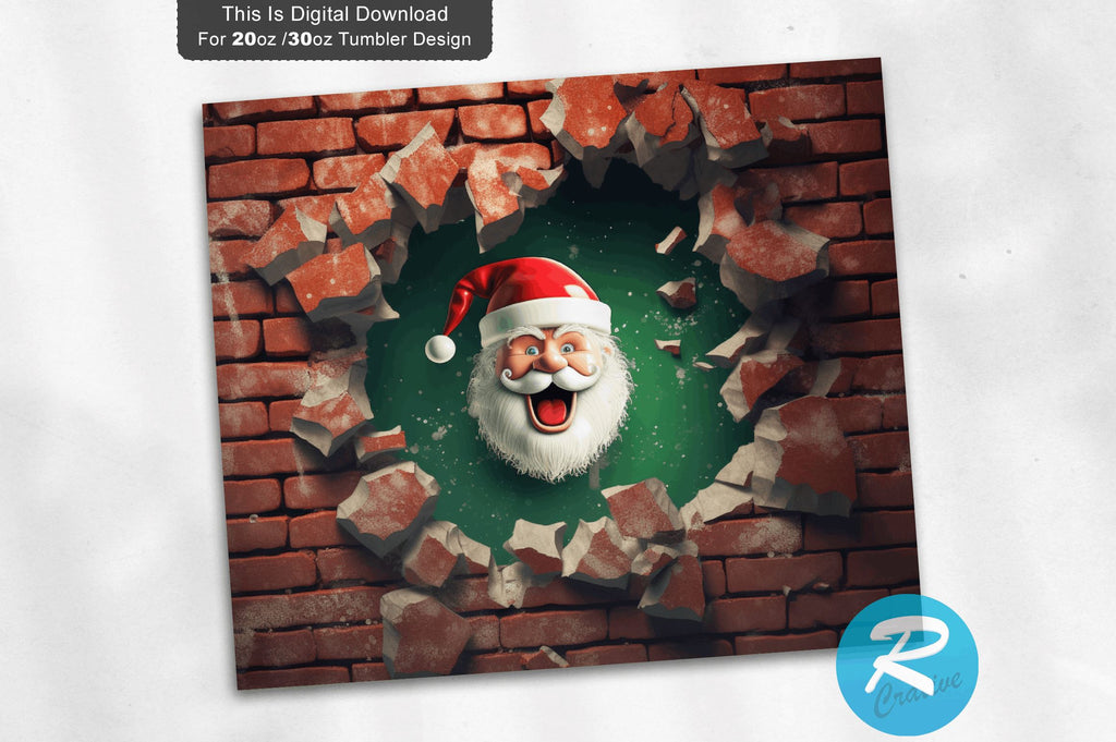 3D Christmas Santa Cracked Hole 20 Oz Png Tumbler Design - So Fontsy