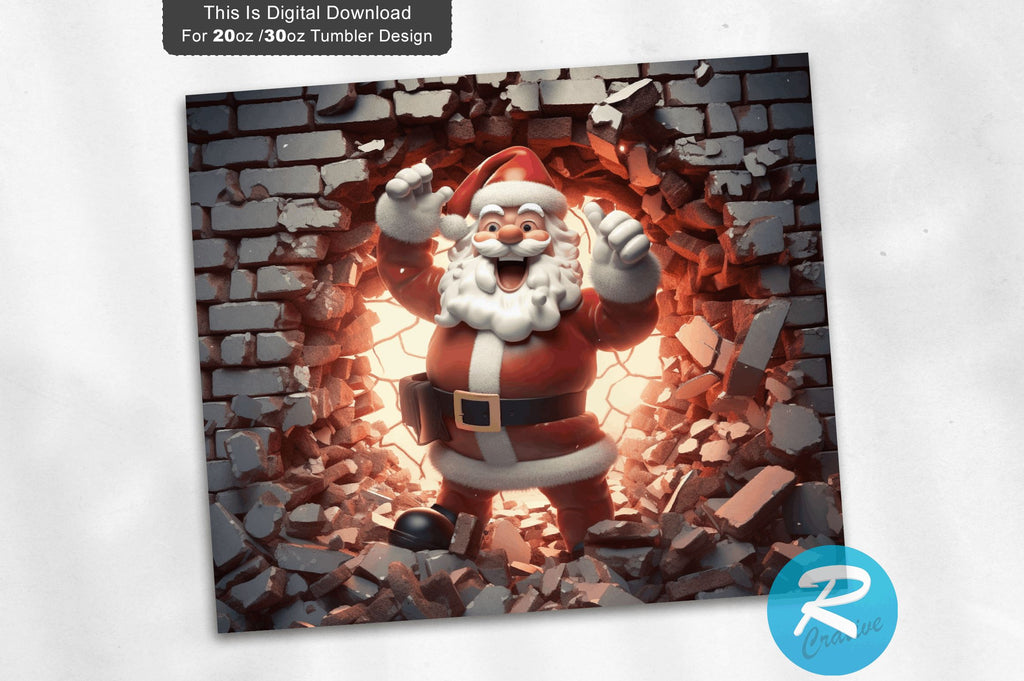 3D Christmas Santa Cracked Hole 20 Oz Png Tumbler Design - So Fontsy