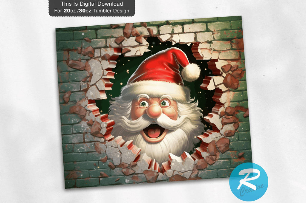 3D Christmas Santa Cracked Hole 20 Oz Png Tumbler Design - So Fontsy