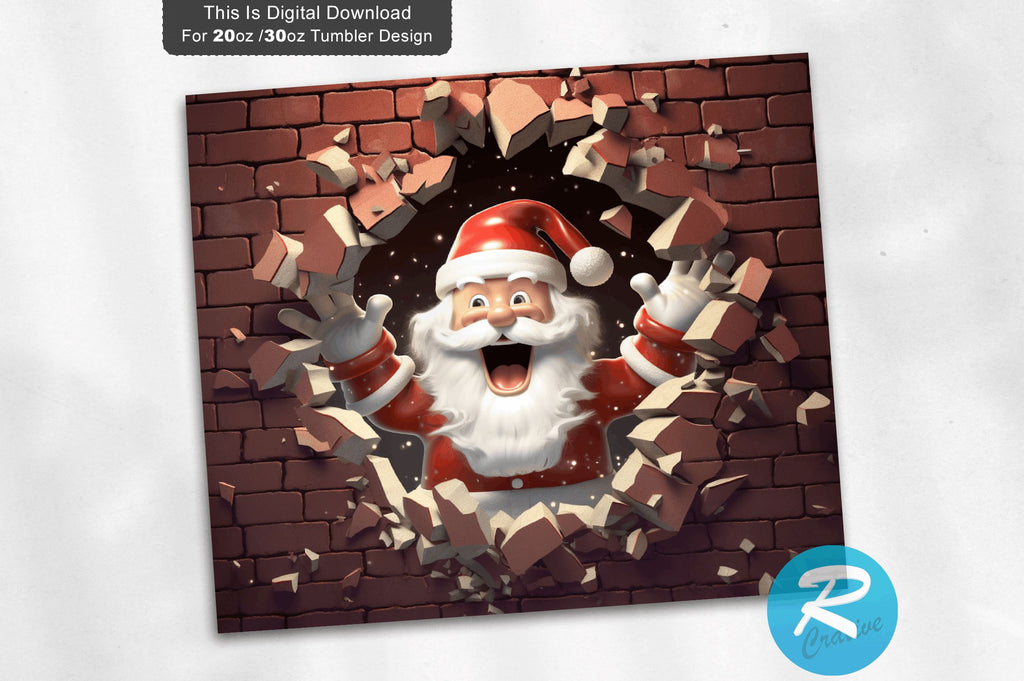3D Christmas Santa Cracked Hole 20 Oz Png Tumbler Design - So Fontsy