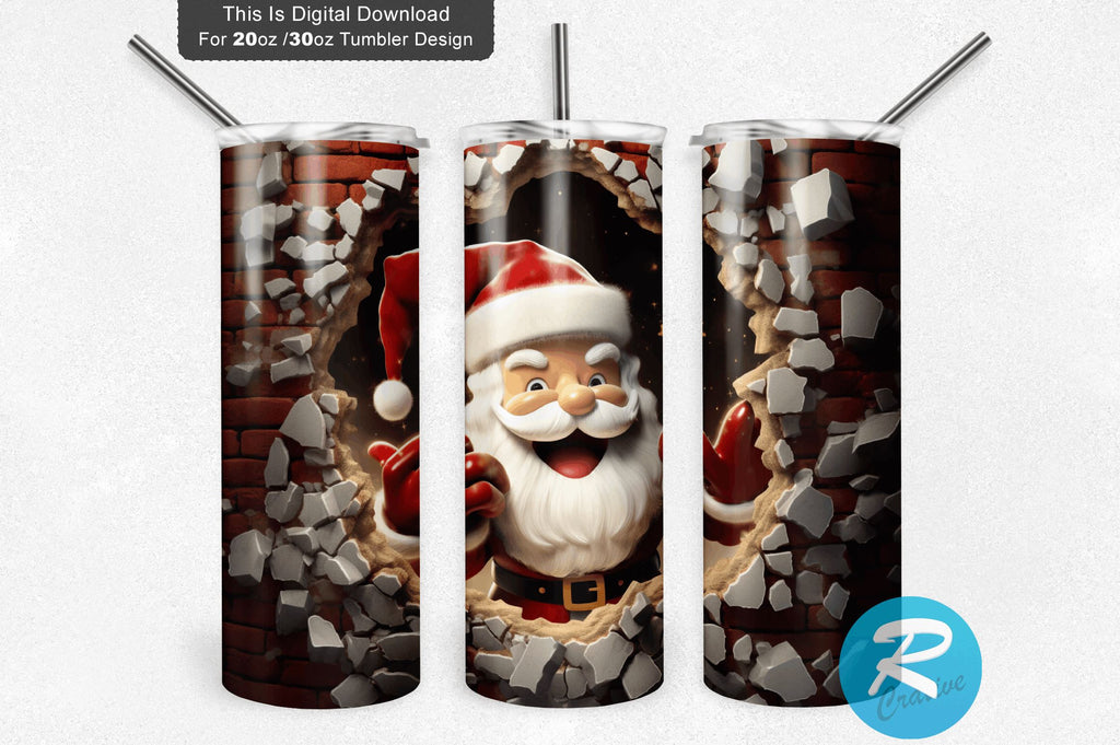 3D Christmas Santa Cracked Hole 20 Oz Png Tumbler Design - So Fontsy